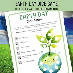 Earth Day Dice Game, Printable Earth Day Candy Dice Games, Earth Day ...