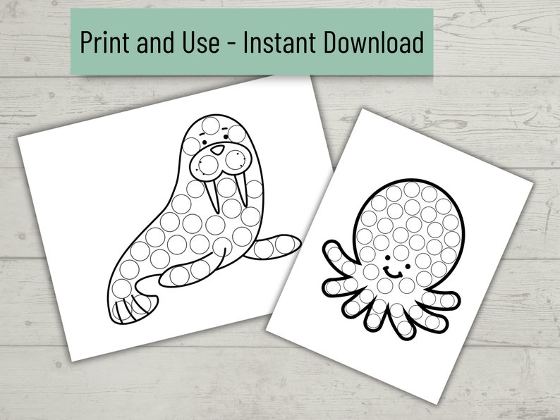 Sea Animals Dot Marker Printable Activity Pages, Do a Dot Coloring, Do ...