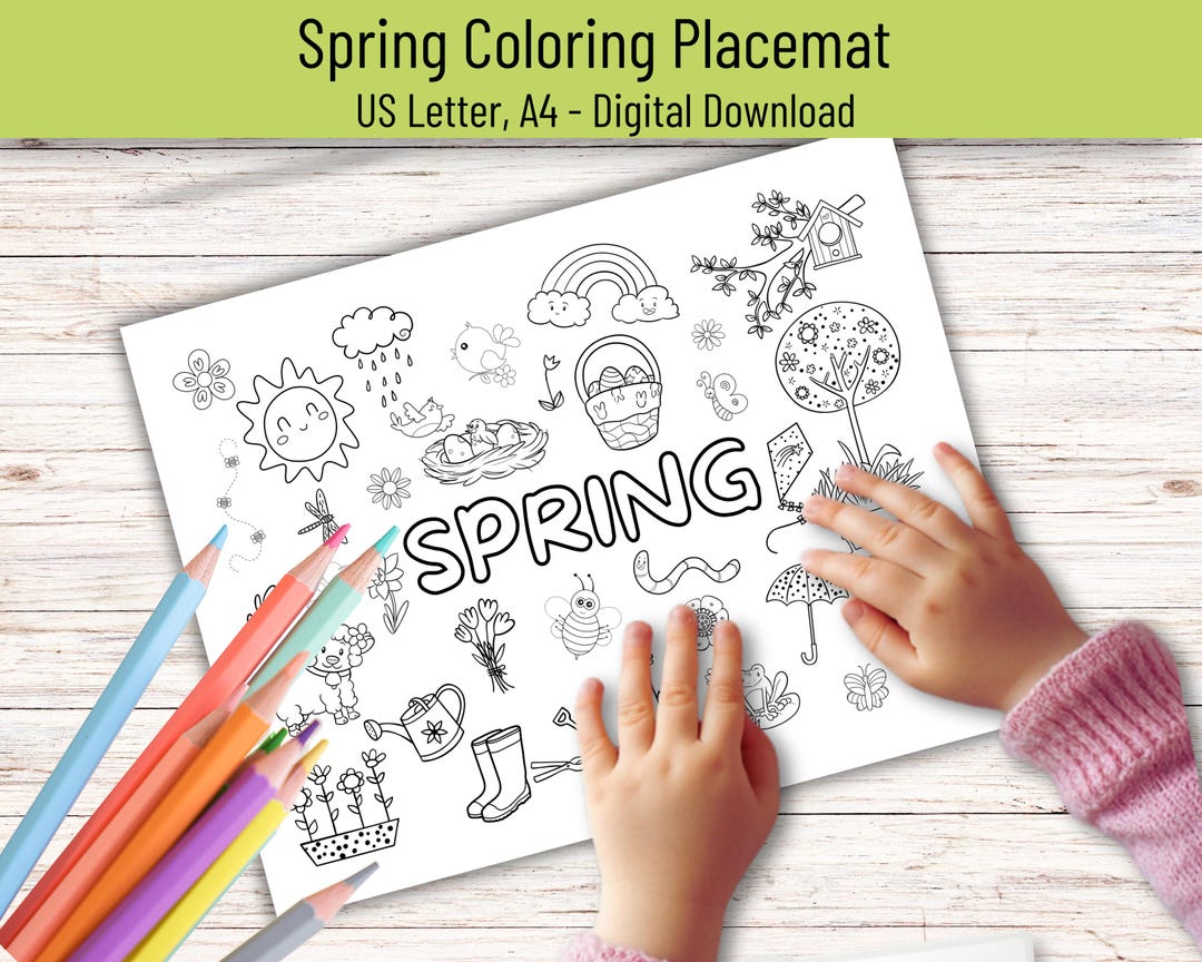 Spring Coloring Page, Printable Spring Coloring Placemat, First Day of ...