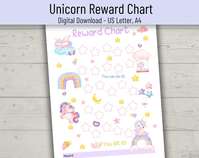 Unicorn Potty Training Chart for Kids | Printable Unicorn Reward Chart ...
