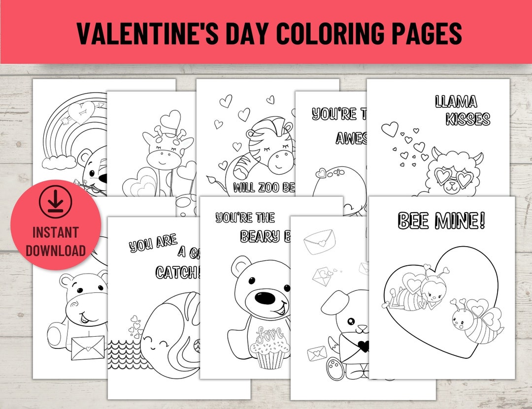 Valentine Cute Animals Coloring Pages, Valentine's Day Coloring Sheets ...