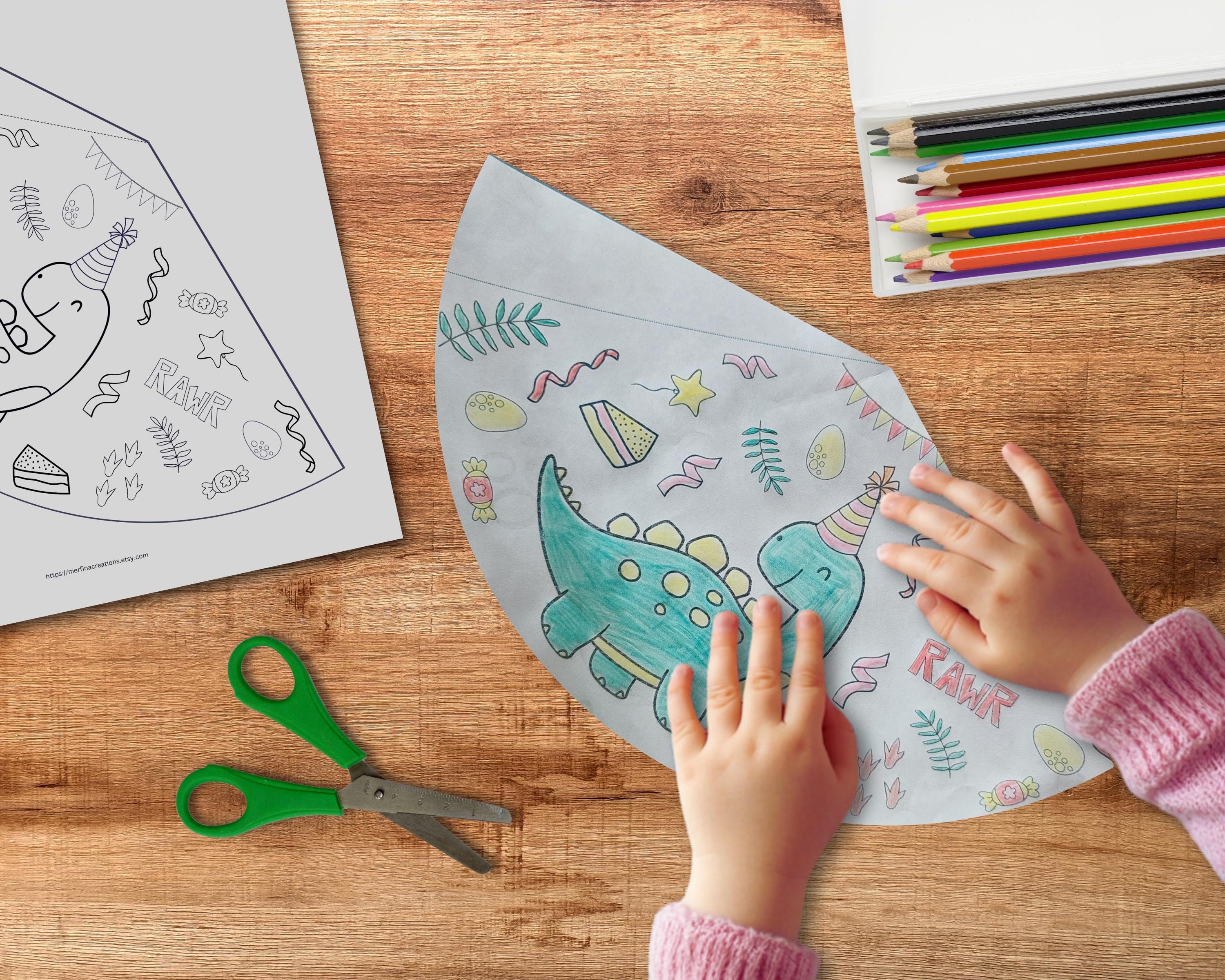 Dinosaur Party Hat, Dinosaur Printable Color Your Own Party Hat ...