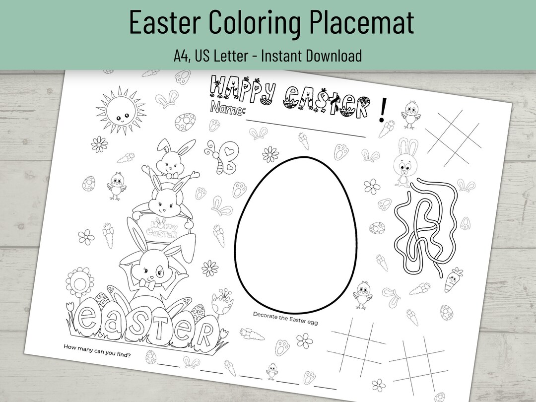 Easter Coloring Placemat Page, Easter Activity Placemat, Printable ...
