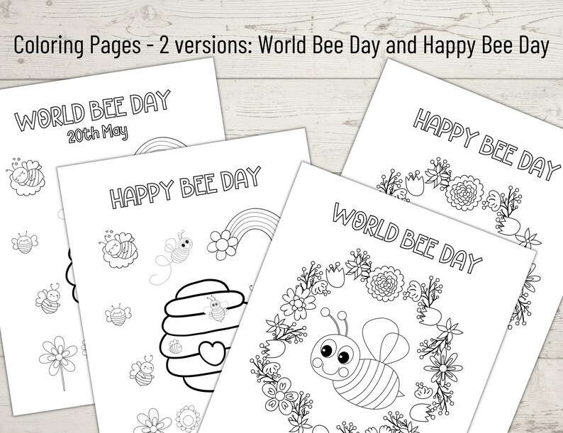 World Bee Day Printable Activity Pages Bee Day Coloring Pages - Etsy