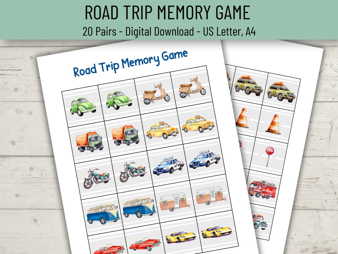 Road Trip Memory Game for Kids, Transportation Printable Memory Game ...