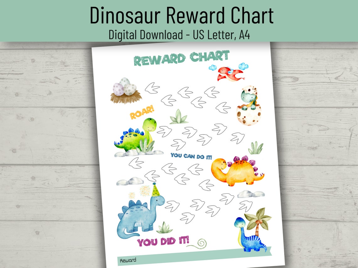 Dinosaur Reward Chart, Printable Potty Training Chart, Preschool Reward ...