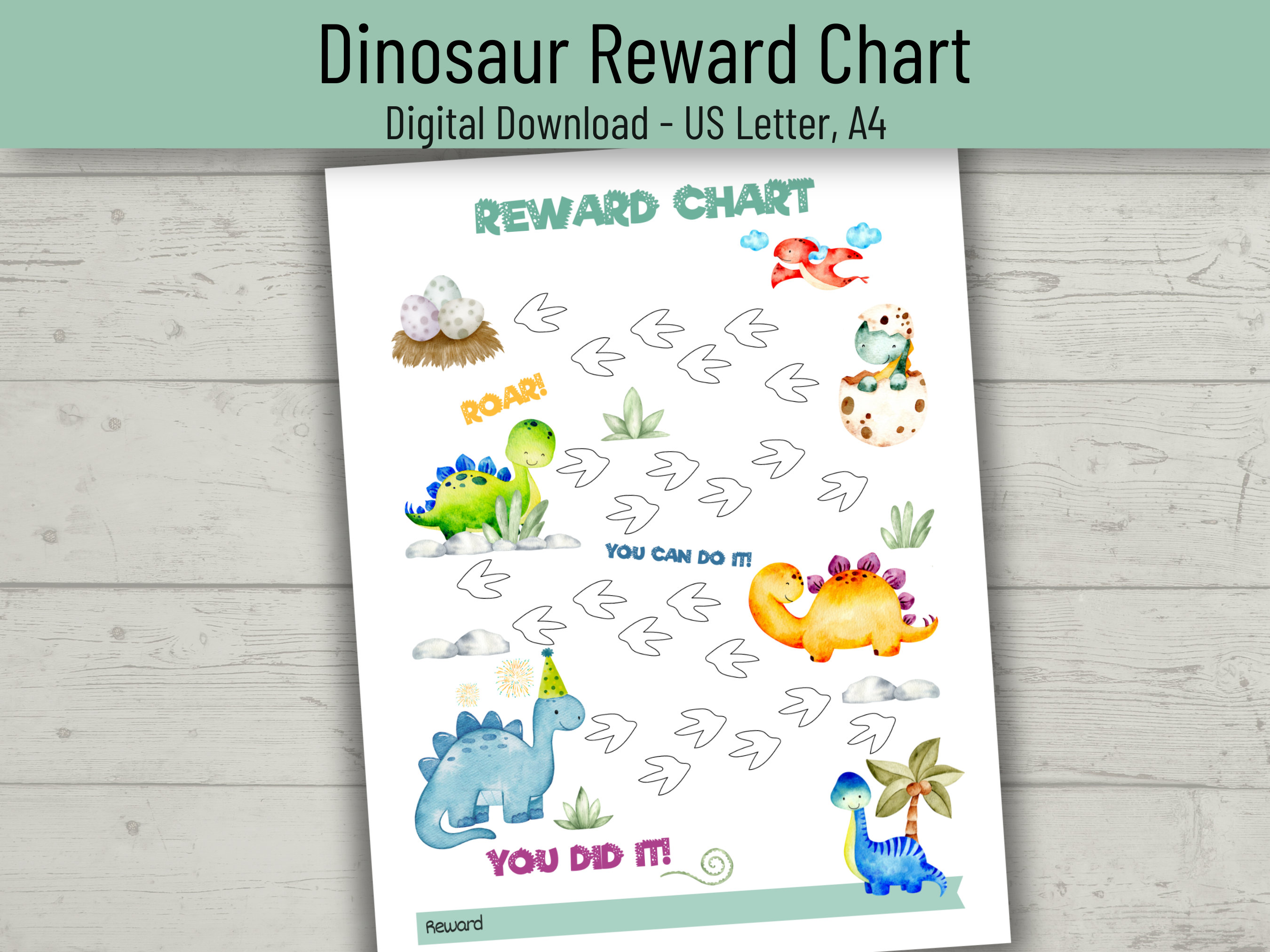 Dinosaur Reward Chart, Printable Potty Training Chart, Preschool Reward ...