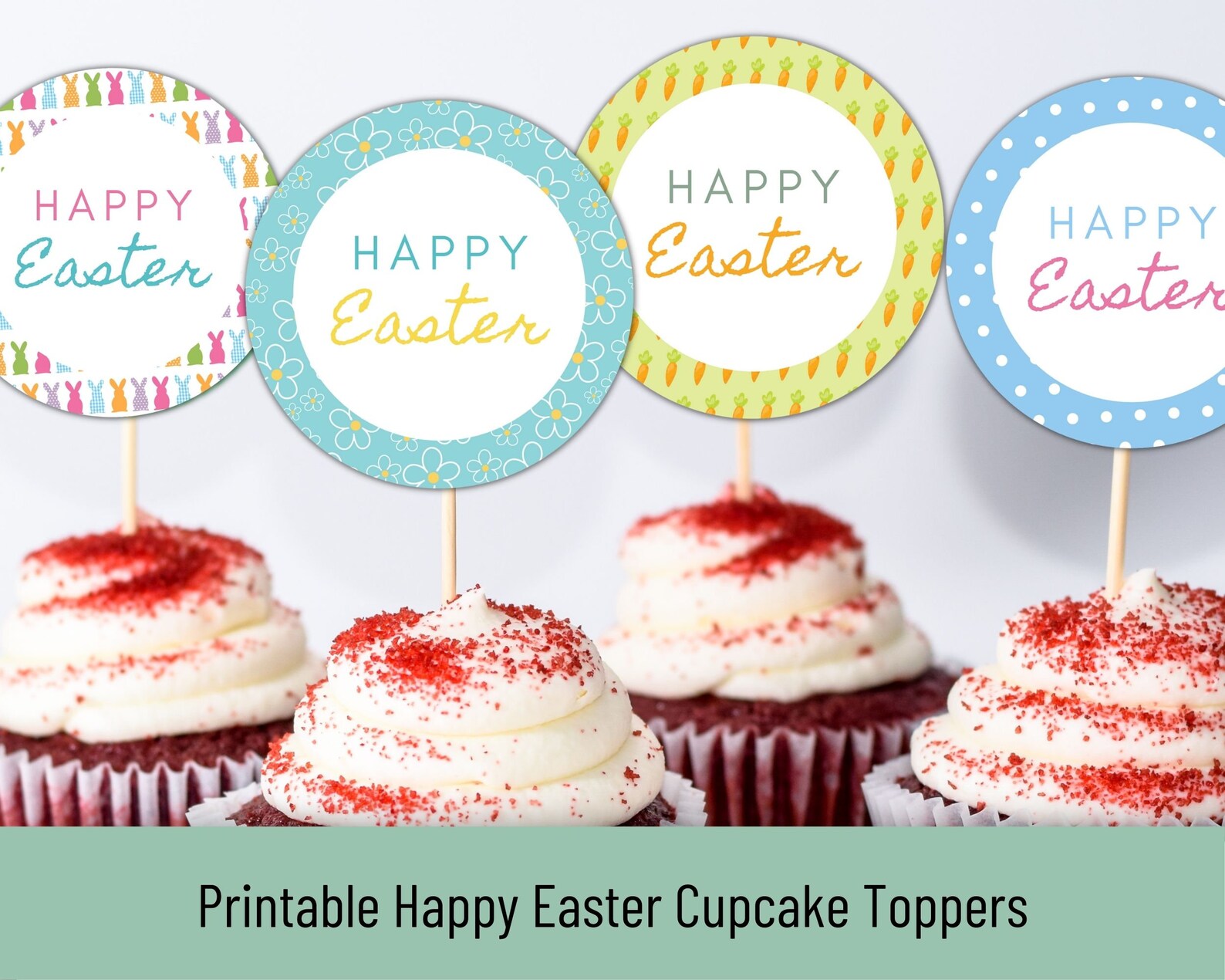 Happy Easter Cupcake Toppers Printable Easter Printable | Etsy