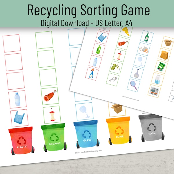 Recycling Sorting Game for Kids, Recycling Earth Day Activity ...