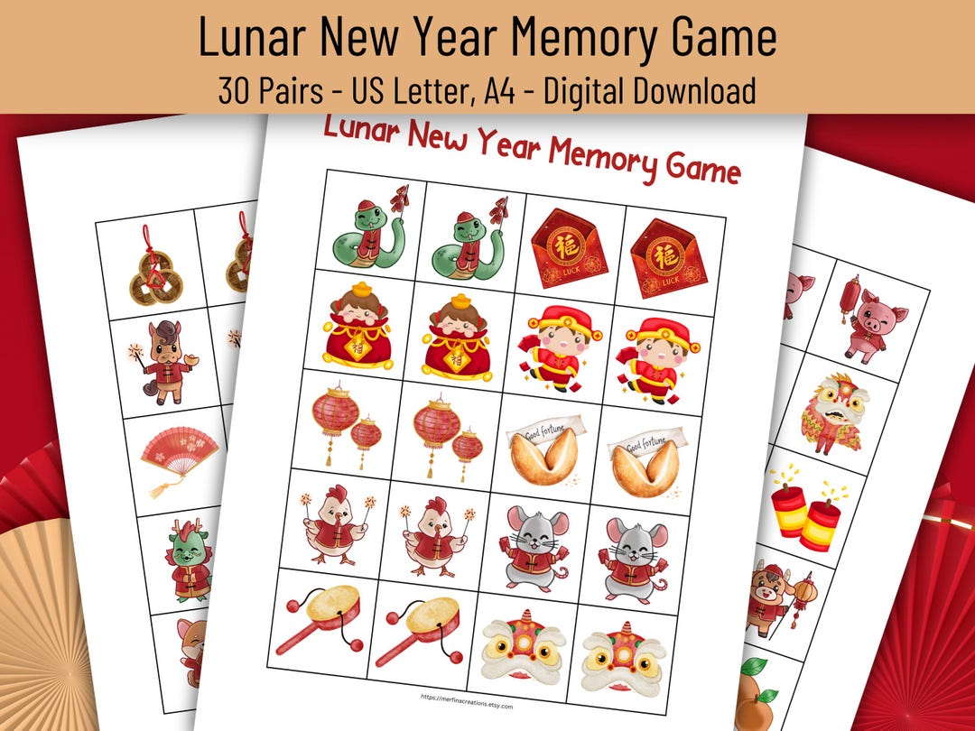 Lunar New Year Matching Game for Kids, Chinese New Year Printable ...