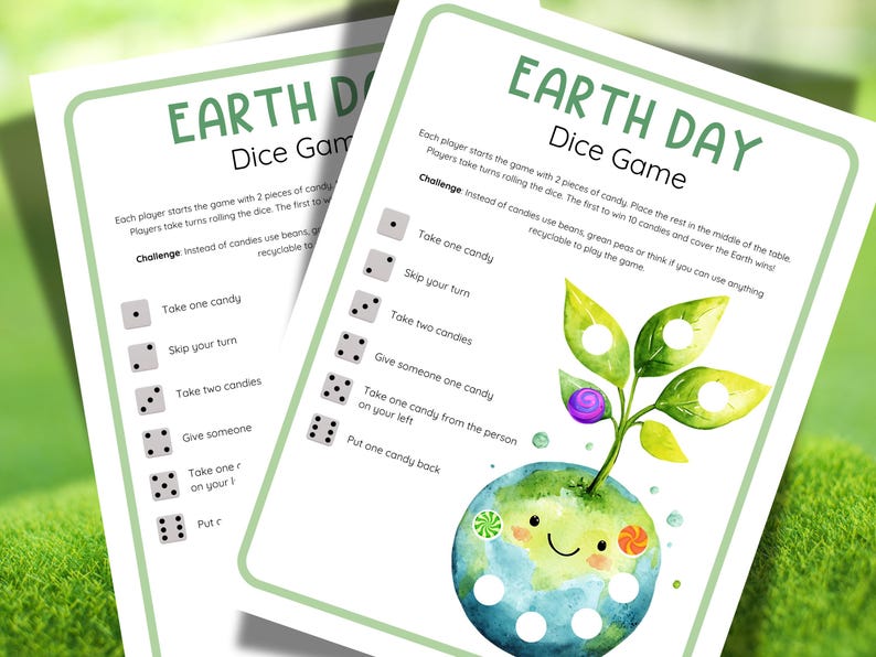 Earth Day Dice Game, Printable Earth Day Candy Dice Games, Earth Day ...