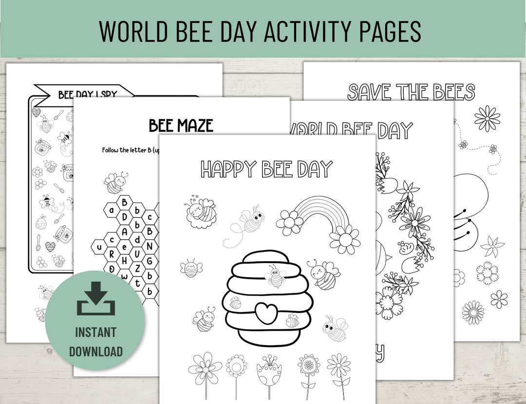 World Bee Day Printable Activity Pages Bee Day Coloring Pages - Etsy