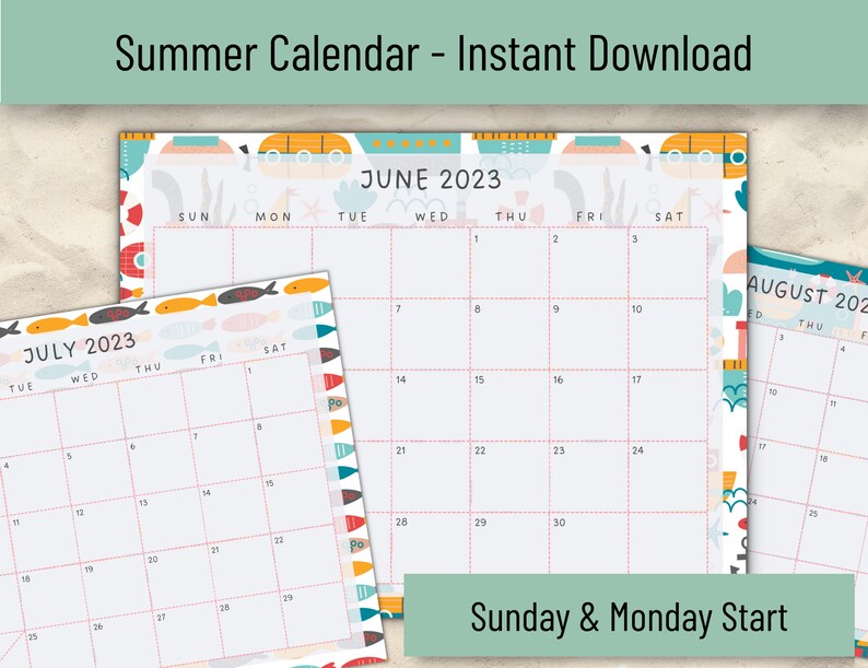 Printable Summer Calendar for Kids Summer Activity Planner - Etsy