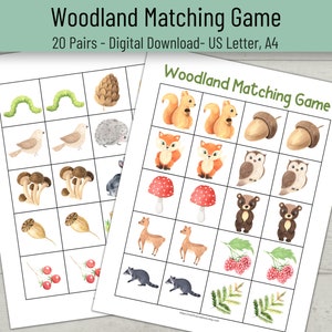 Woodland Memory Game for Kids, Woodland Printable Matching Game, Forest ...