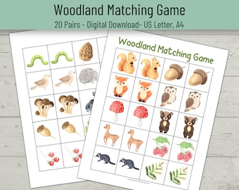 Woodland Memory Game for Kids, Woodland Printable Matching Game, Forest ...