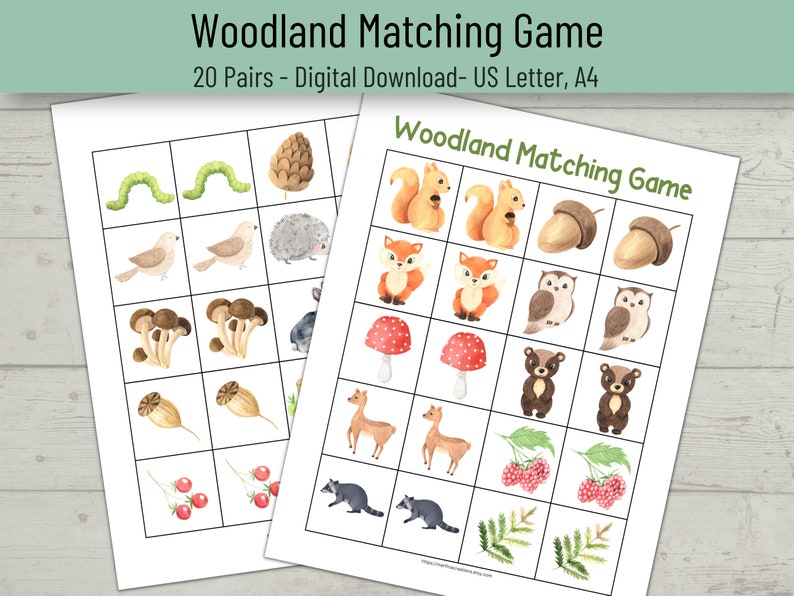 Woodland Memory Game for Kids, Woodland Printable Matching Game, Forest ...