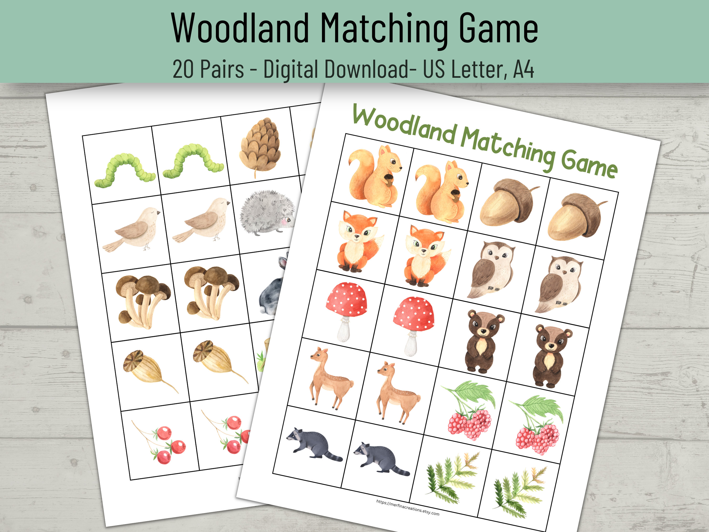 Woodland Memory Game for Kids, Woodland Printable Matching Game, Forest ...