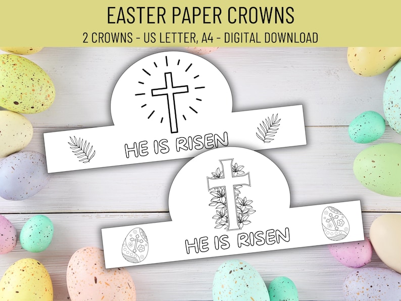 Easter Paper Crown Hats, Easter Coloring Paper Crown Craft, He is Risen ...