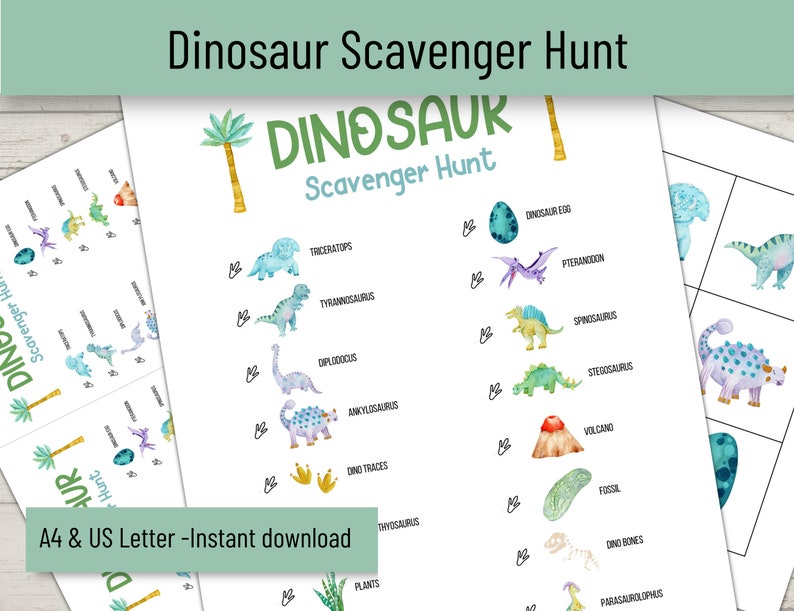 Dinosaur Scavenger Hunt Printable, Dinosaur Games for Kids, Dinosaur ...