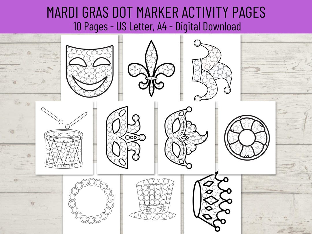 Mardi Gras Dot Marker Printable Activity Pages, Do a Dot Coloring, Do a ...