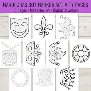 Mardi Gras Dot Marker Printable Activity Pages, Do a Dot Coloring, Do a ...
