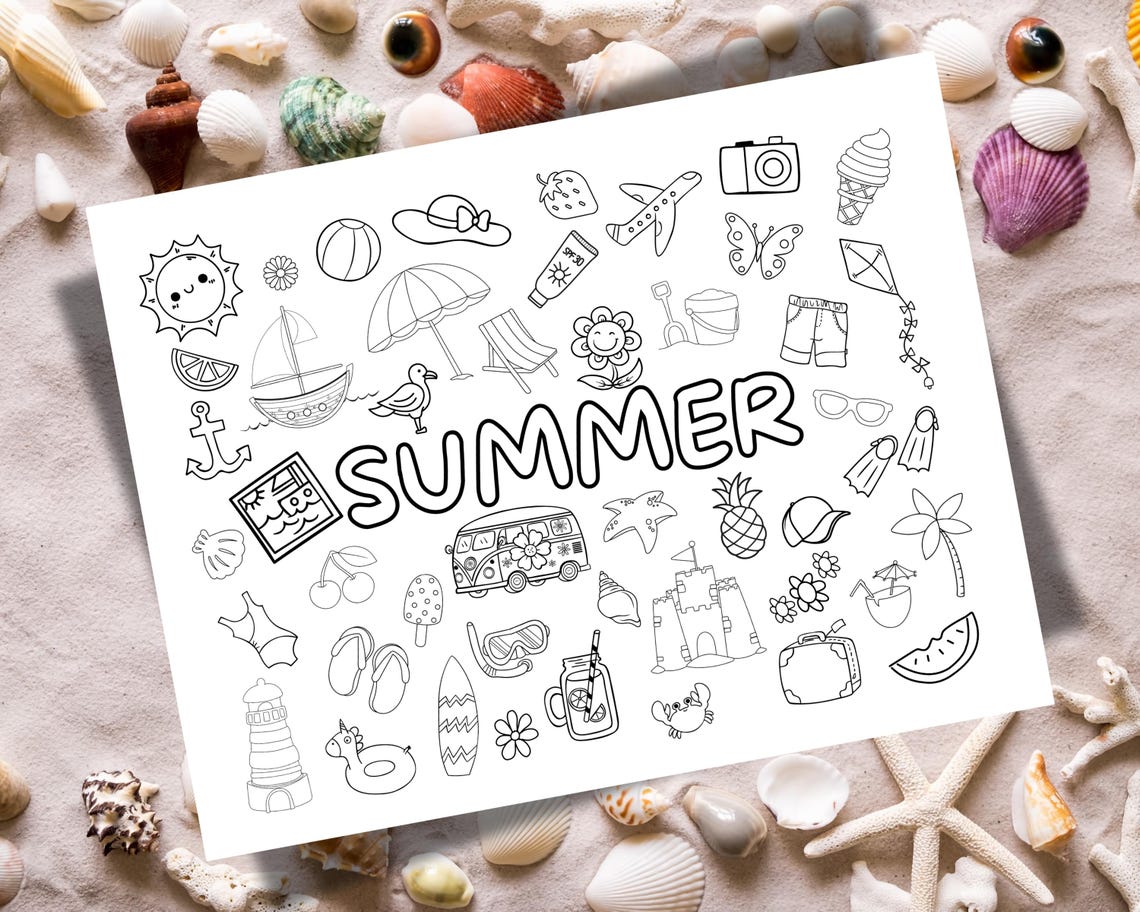 Summer Coloring Page, Summer Coloring Placemat, Summer Printable ...