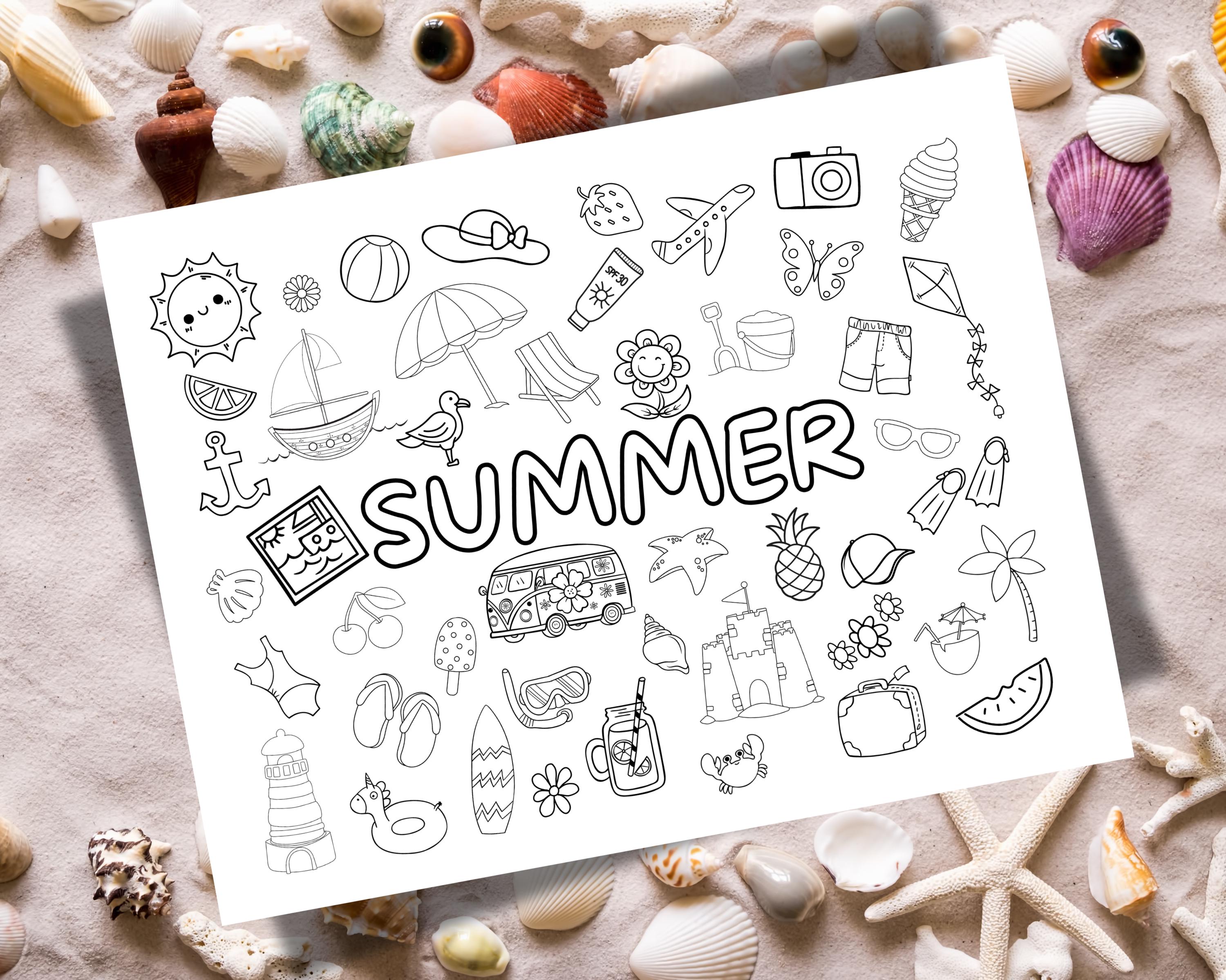 Summer Coloring Page, Summer Coloring Placemat, Summer Printable ...