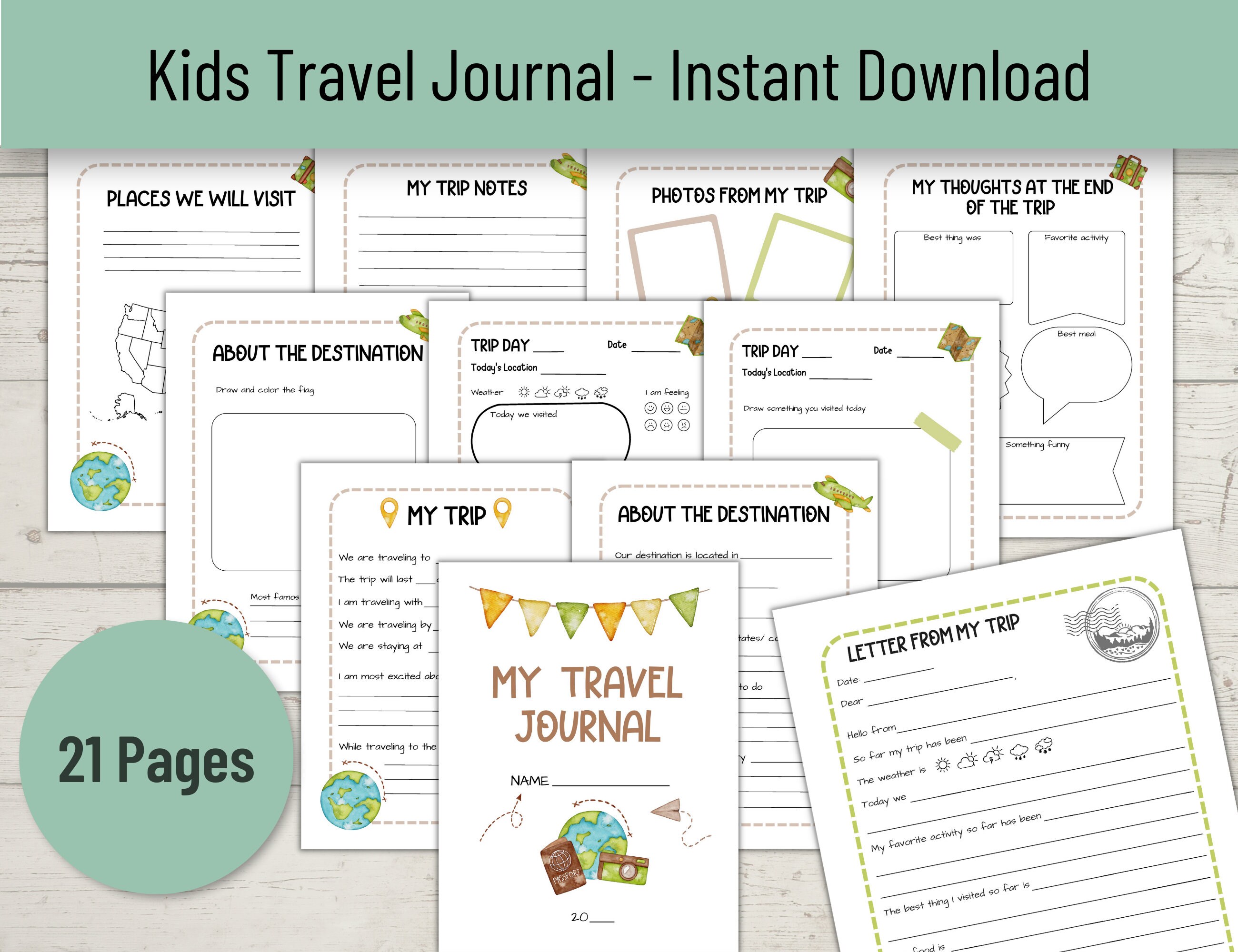 Travel Journal for Kids, Printable Trip Journal, Kids Travel Diary ...