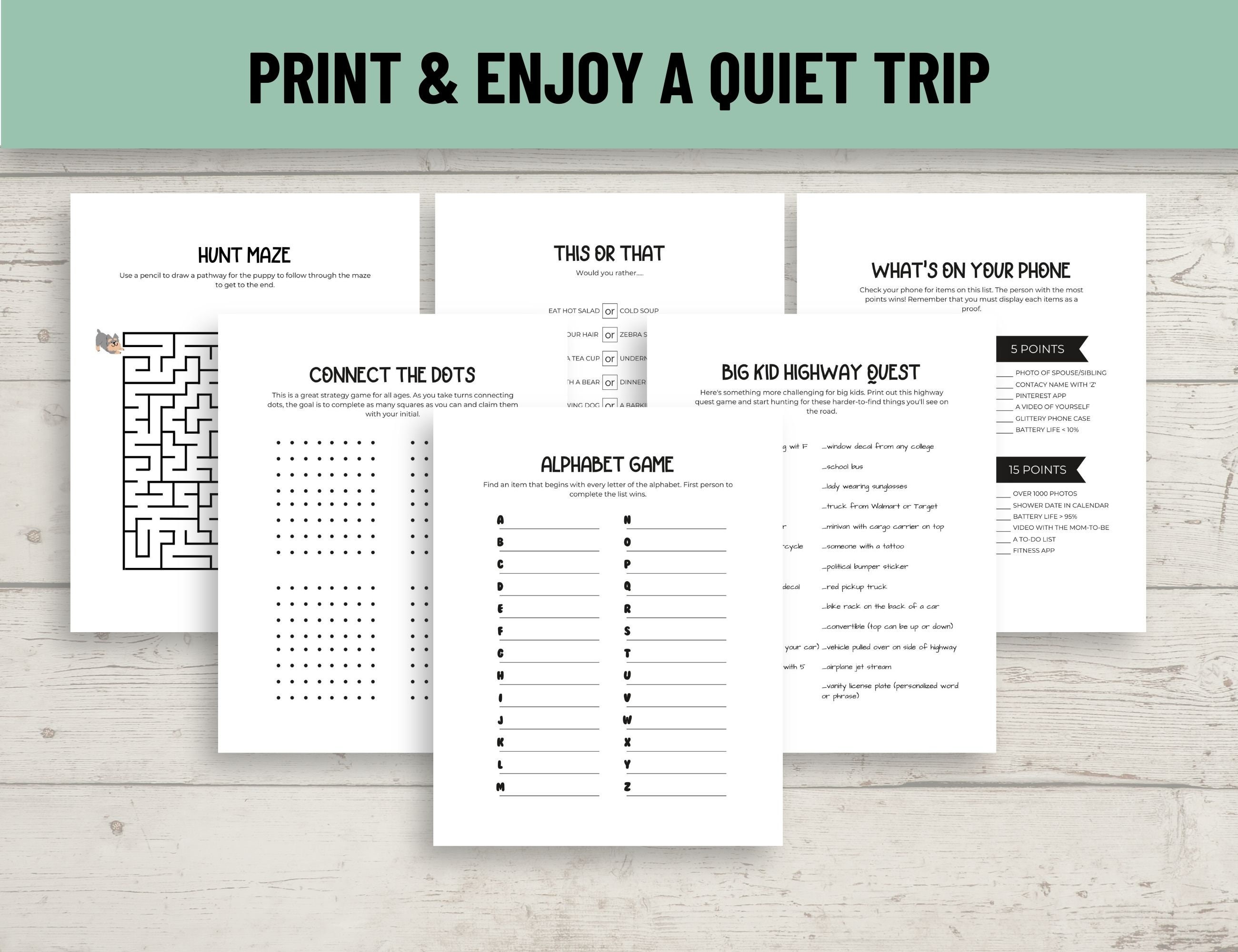 Road Trip Games Printable for Kids, Road Trip Activity Pages, Travel ...