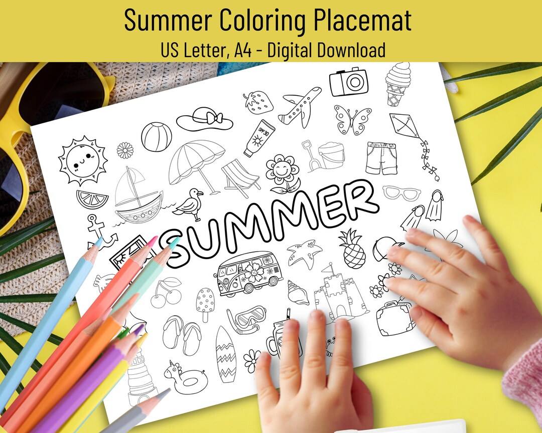 Summer Coloring Page, Summer Coloring Placemat, Summer Printable ...