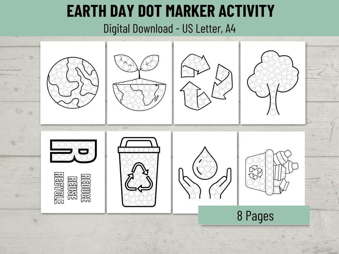 Earth Day Dot Marker Printable Activity Pages, Do a Dot Coloring, Do a ...