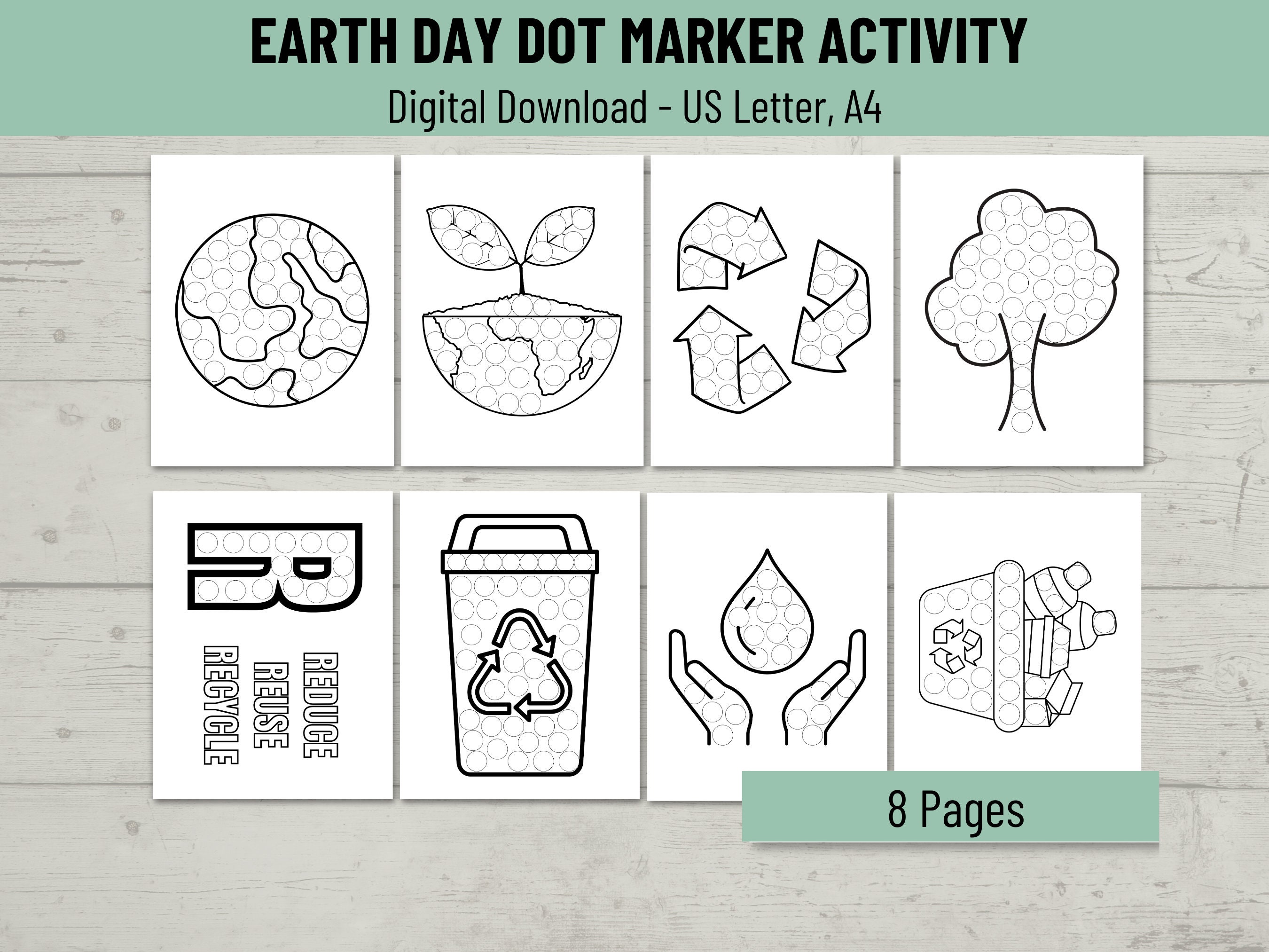 Earth Day Dot Marker Printable Activity Pages, Do a Dot Coloring, Do a ...