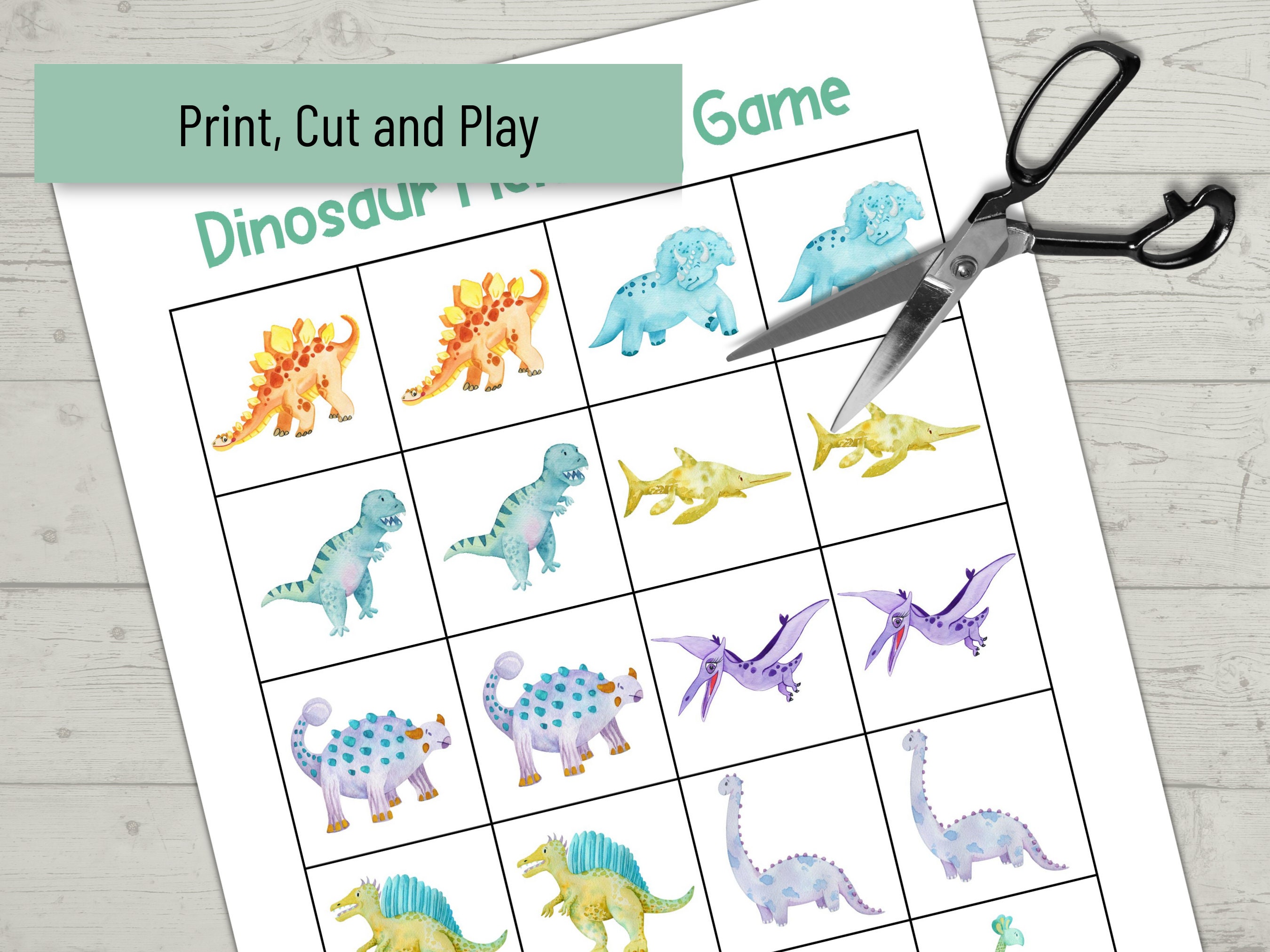Dinosaur Memory Game for Kids, Dinosaur Printable Matching Game ...