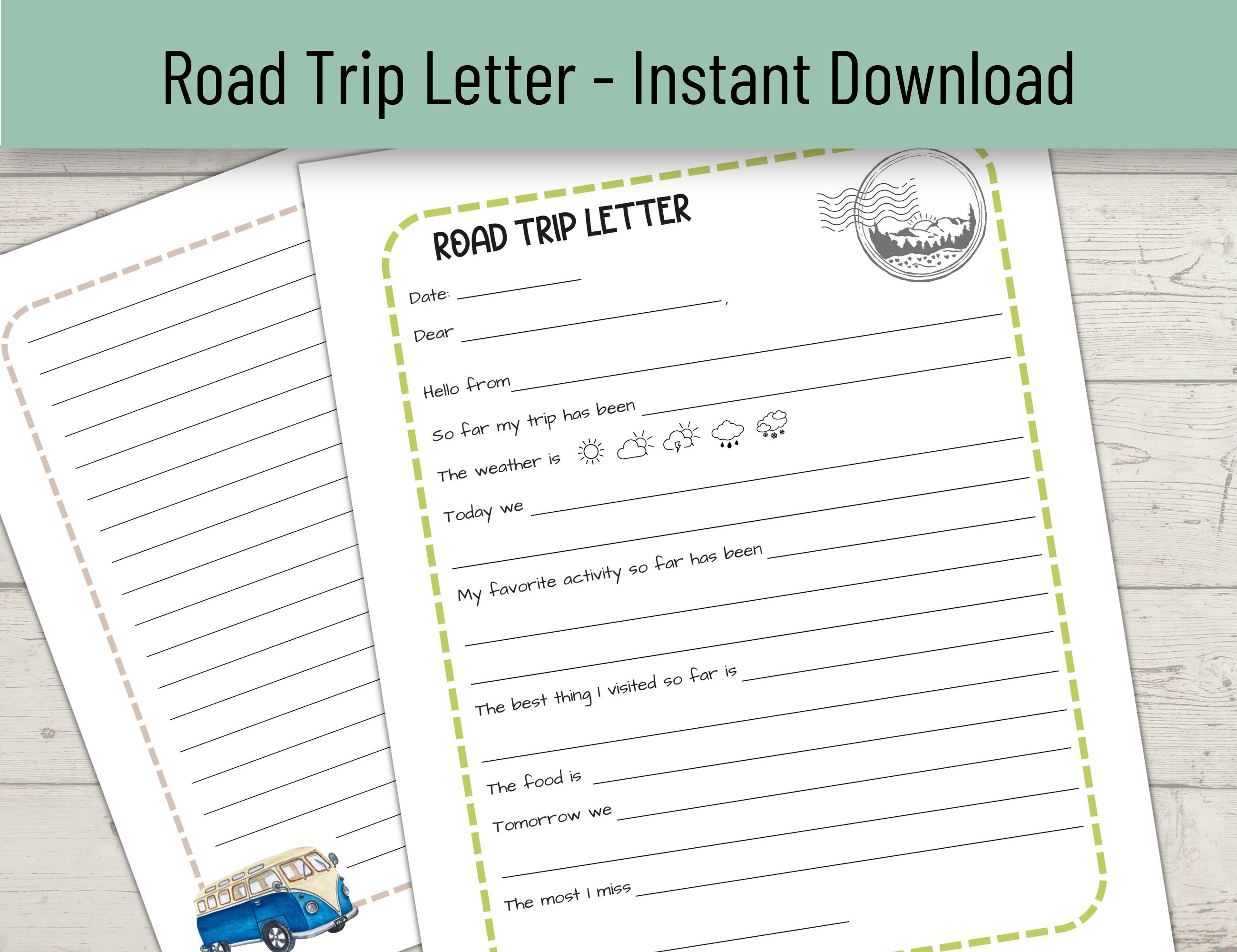 Road Trip Letter Printable, Summer Stationery, Road Trip Journal, Kids ...