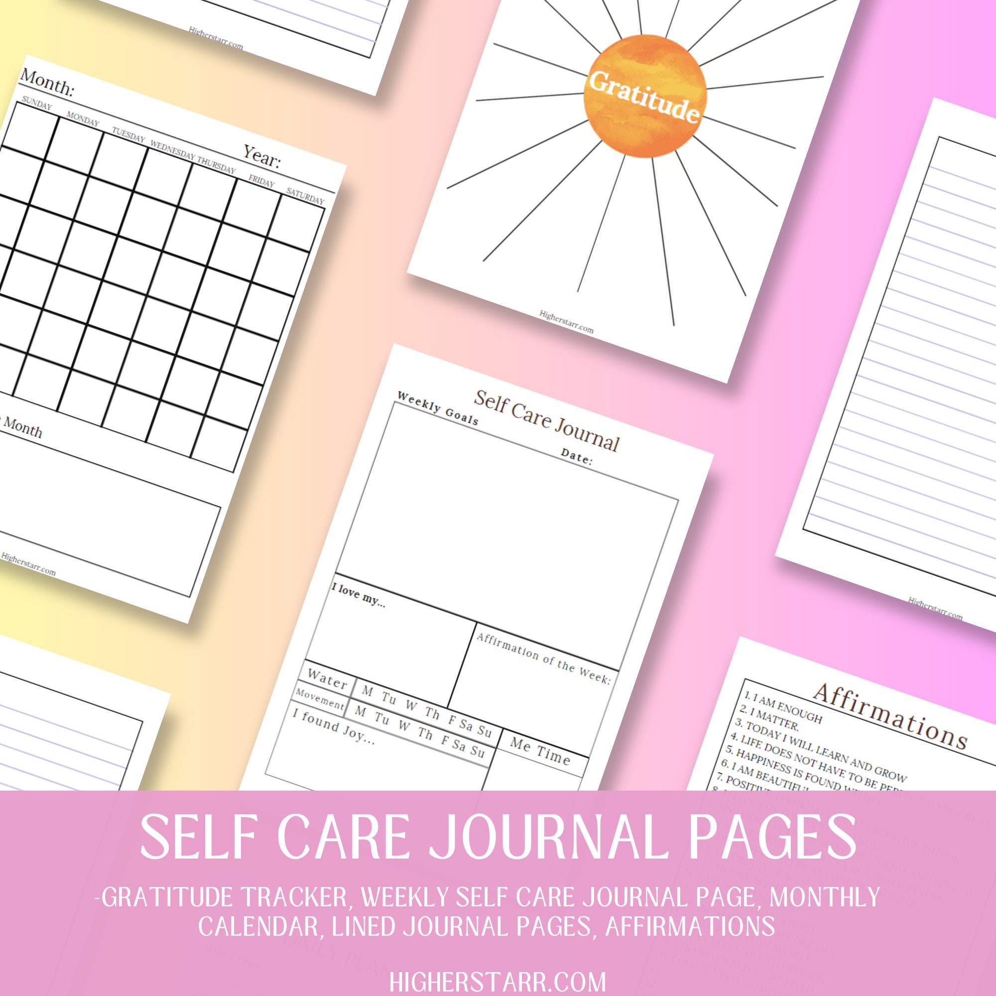 Printable Self Care Journal Pages - Etsy