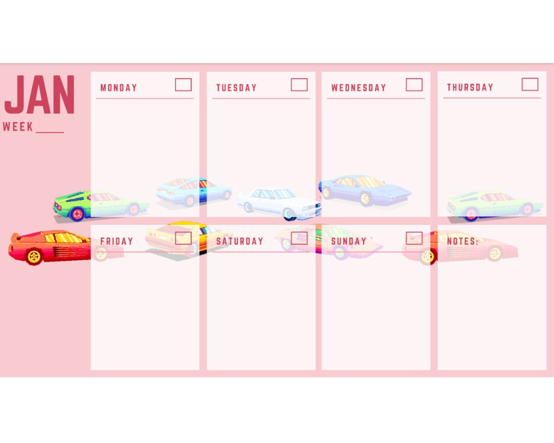 Cars 12 Month Weekly Planner Digital item Planner | Etsy