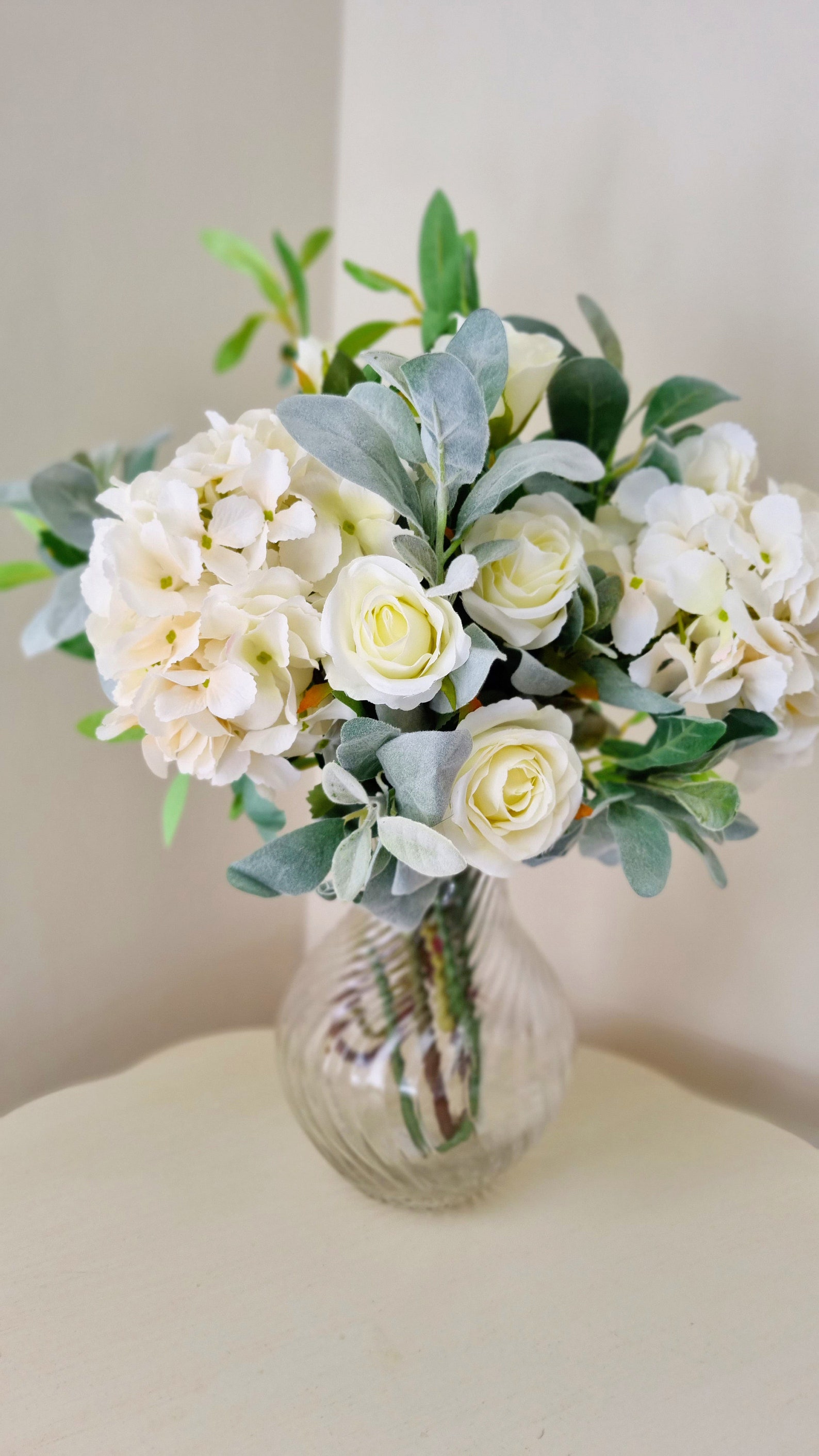 Luxury Large Silk Floral White Hydrangea and Rose Arrangement, Centre ...