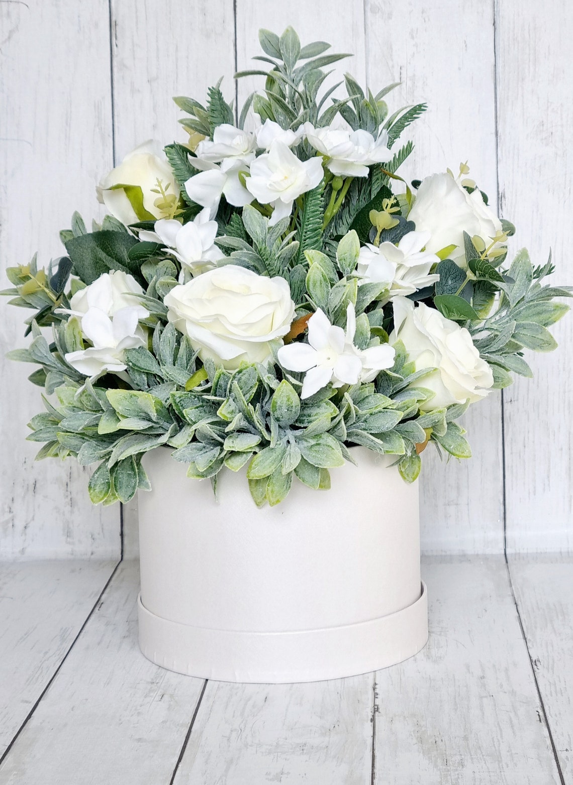 Luxury Real Touch White Rose Hatbox/ Floral Arrangement / Gift - Etsy