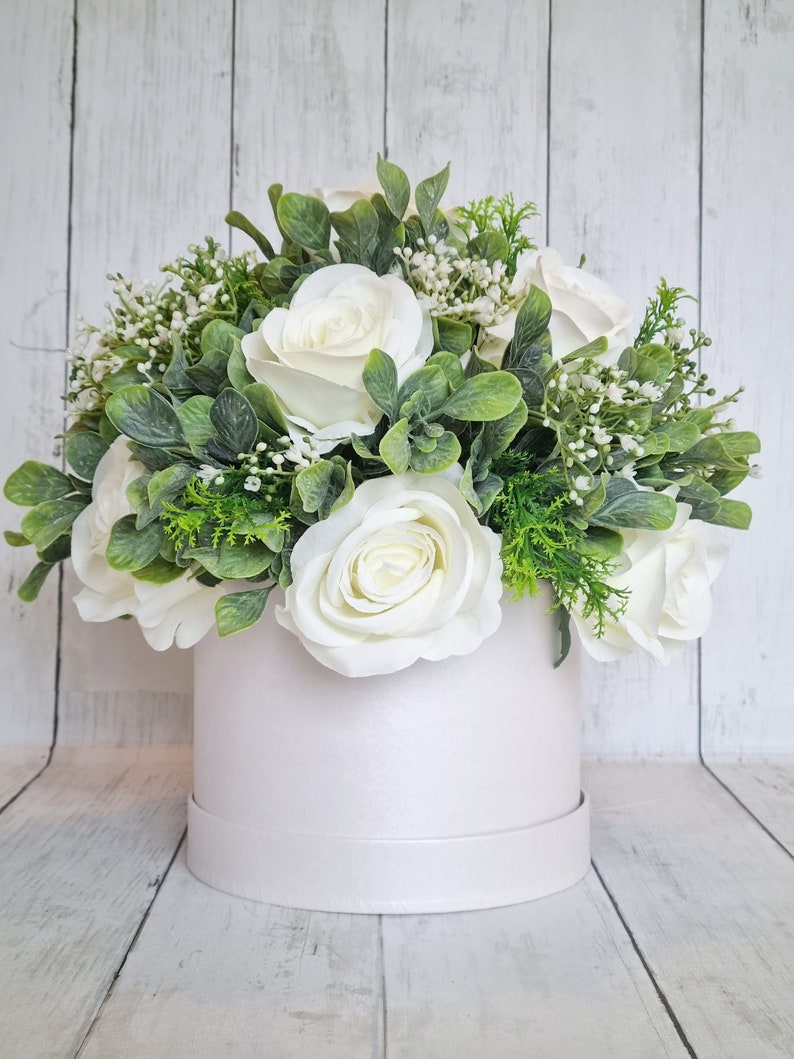 Luxury Real Touch White Rose Spring Floral Arrangement Hatbox - Etsy UK