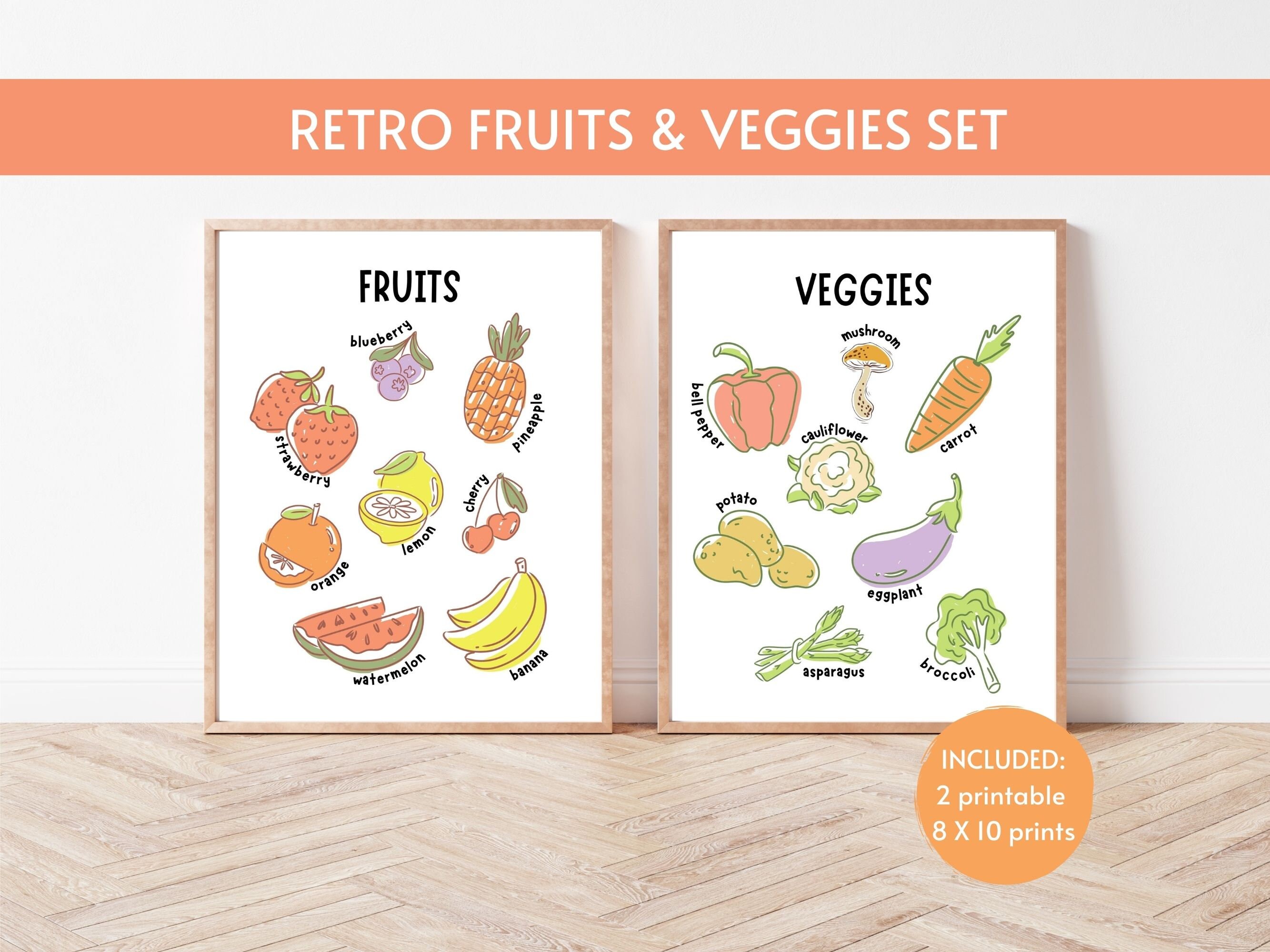 Fruits and Veggies, Kids Art Print, Classroom Decor, Vintage Print ...