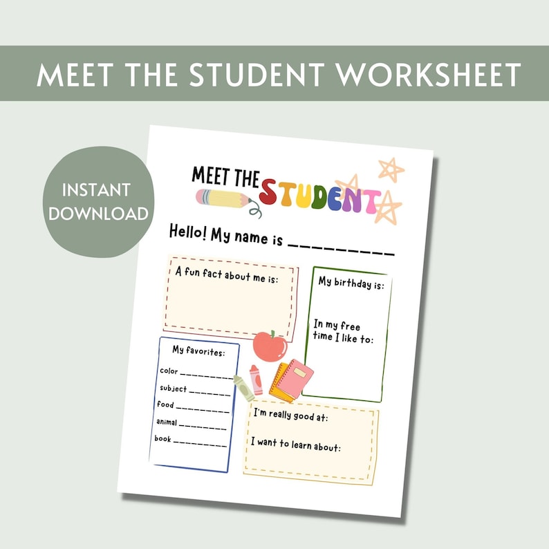 Meet the Student Worksheet Classroom Printable Groovy Retro - Etsy
