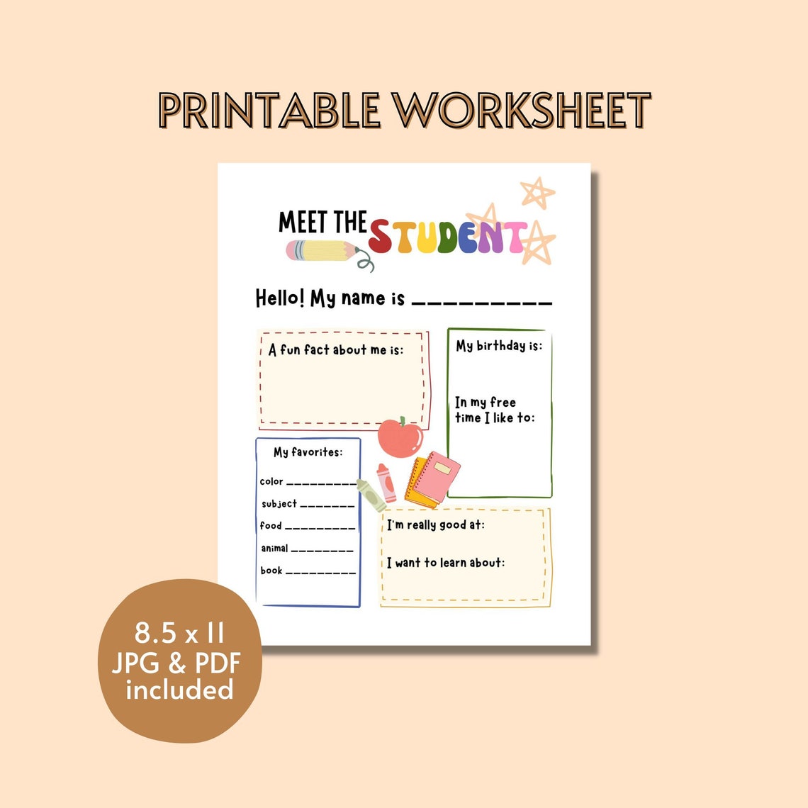 Meet the Student Worksheet Classroom Printable Groovy Retro - Etsy