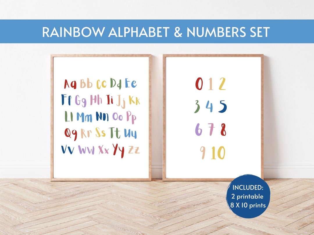 Rainbow Alphabet and Numbers Printable, Kids Learning Wall Art ...