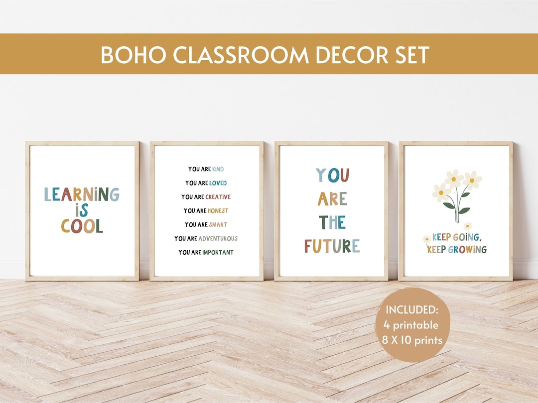 Boho Classroom Decor Set, Printable Motivational Posters, Modern ...