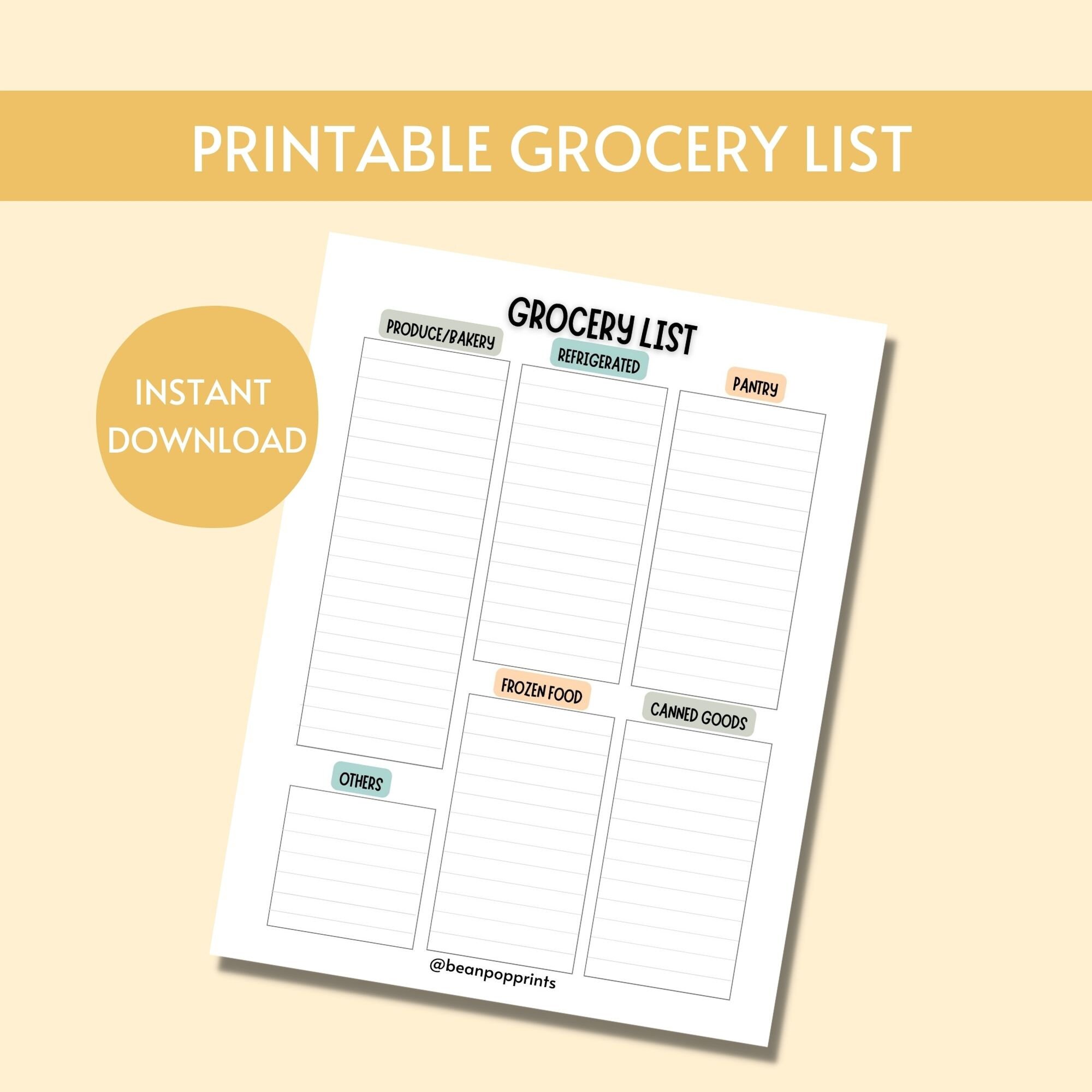 Grocery List Shopping List Grocery List Printable Weekly - Etsy