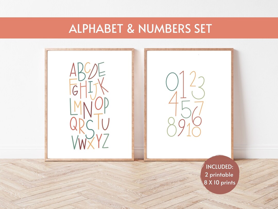 Boho Alphabet and Numbers Printable Wall Art, Kids Room Decor, Nursery ...