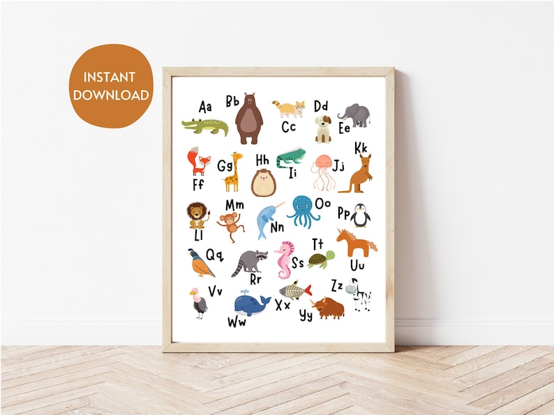 Alphabet Animals Printable Art | Kids Learning ABC Poster (digital ...