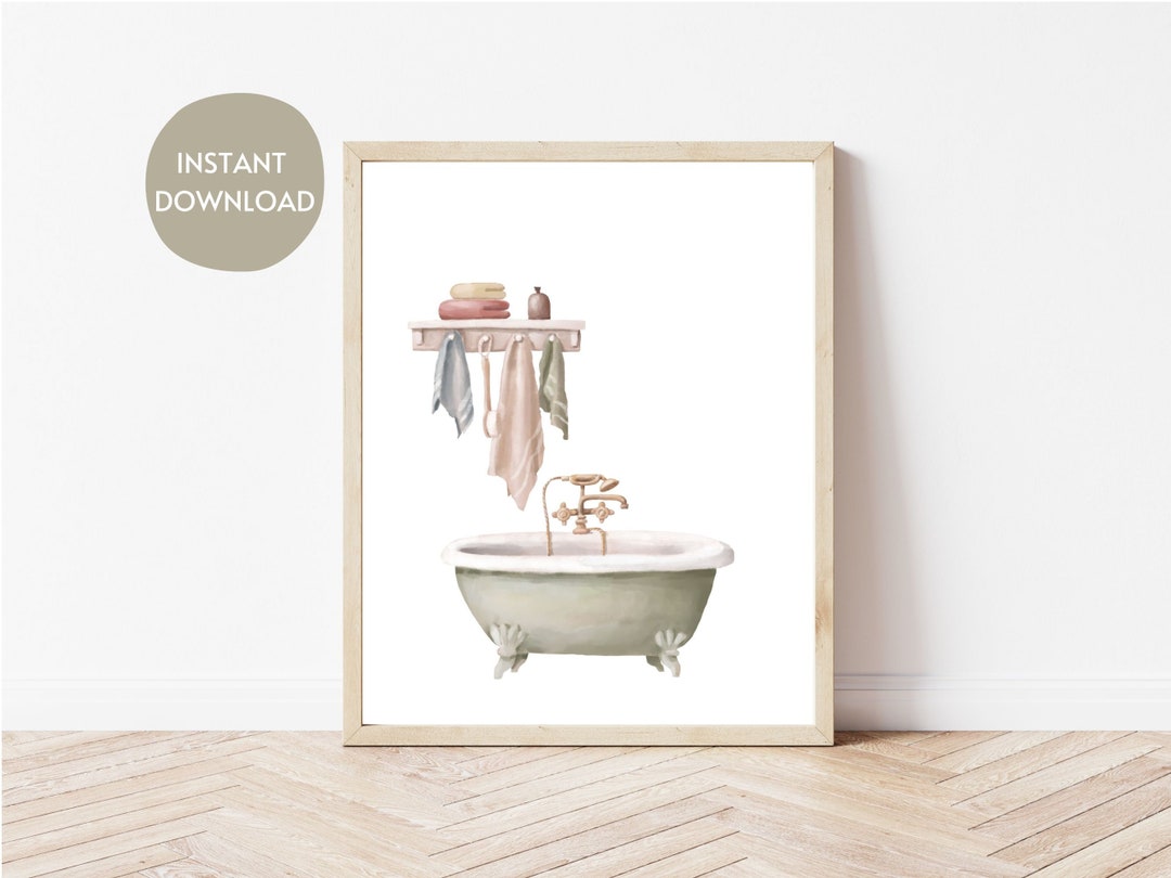 Clawfoot Bathtub Printable Wall Art | Vintage Freestanding Tub, Towels ...