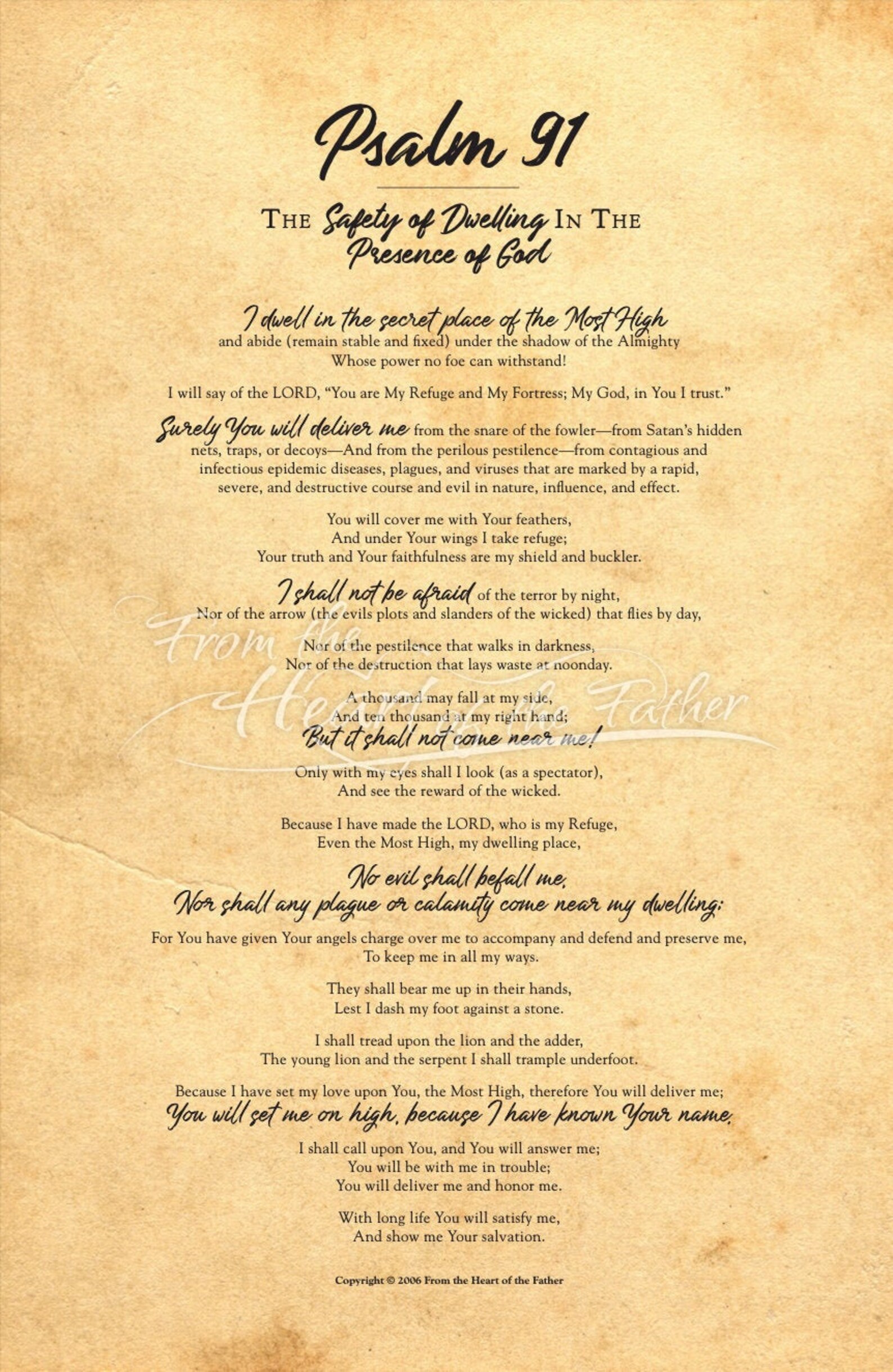 Psalm 91 Protection Prayer Art | Hebrew Meaning Scripture Wall Decor ...