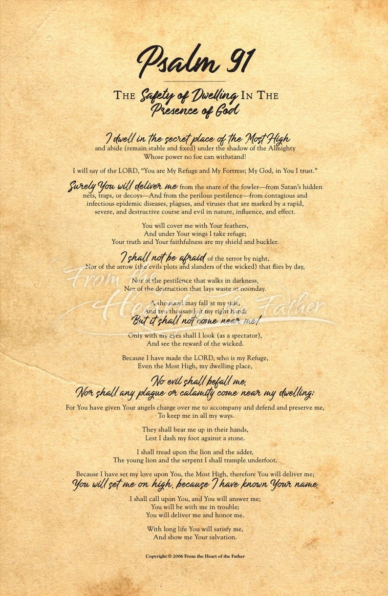 Psalm 91 Protection Prayer Art | Hebrew Meaning Scripture Wall Decor ...